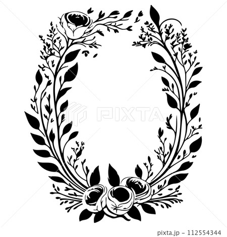 engravings floral frame illustration sketch draw のイラスト素材 [112554344 ...