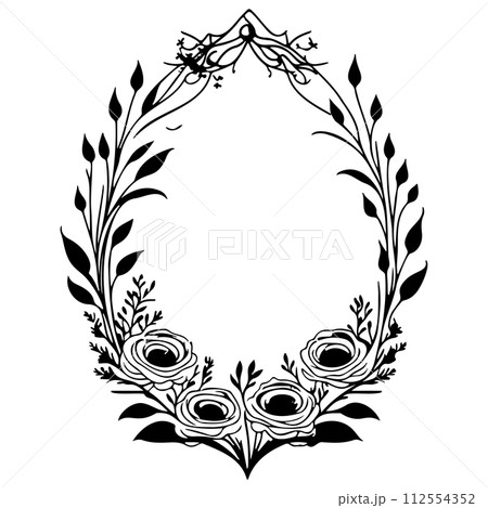 engravings floral frame illustration sketch draw のイラスト素材 [112554352 ...