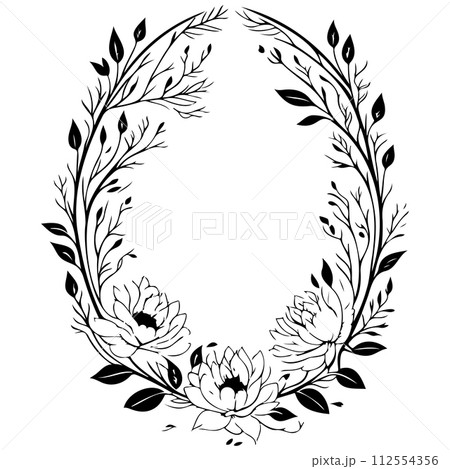 engravings floral frame illustration sketch draw のイラスト素材 [112554356 ...