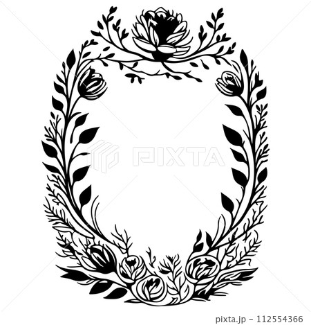 engravings floral frame illustration sketch draw のイラスト素材 [112554366 ...