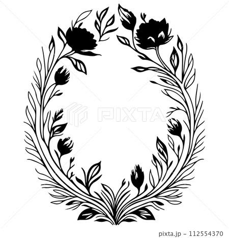 engravings floral frame illustration sketch draw のイラスト素材 [112554370 ...