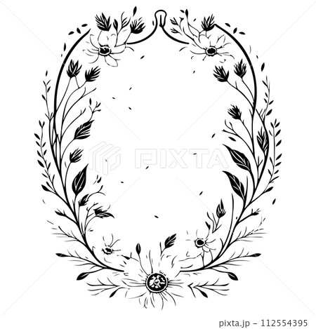 engravings floral frame illustration sketch draw のイラスト素材 [112554395 ...