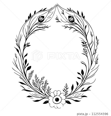 engravings floral frame illustration sketch draw のイラスト素材 [112554396 ...