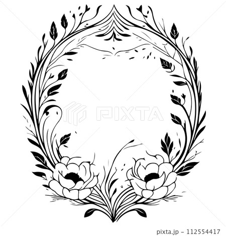 engravings floral frame illustration sketch draw のイラスト素材 [112554417 ...