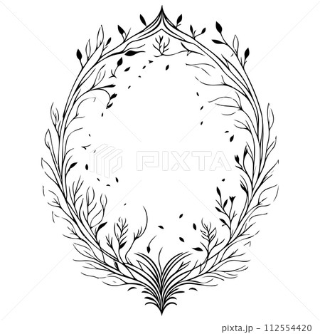 engravings floral frame illustration sketch draw のイラスト素材 [112554420 ...