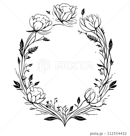 engravings floral frame illustration sketch draw のイラスト素材 [112554432 ...