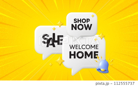Welcome home tag. 3d offer chat speech bubbles....のイラスト素材 [112555737 ...