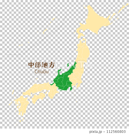 日本列島の中の中部地方、中部地方の各県のイラスト素材 [112560803] - PIXTA