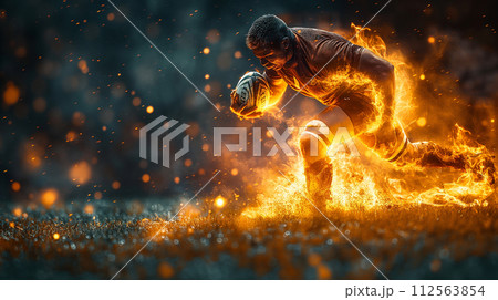 燃えるラグビーボールのイラスト素材 [112563854] - PIXTA