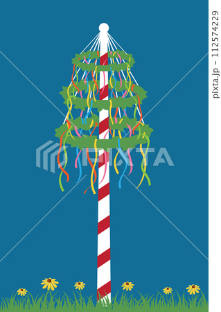maypole with colorful ribbons on blue sky...のイラスト素材 [112574229] - PIXTA