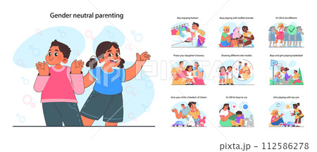 Modern gender neutral parenting set. Positive...のイラスト素材 [112586278] - PIXTA