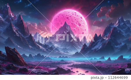 Mountains with pink alien planetのイラスト素材 [112644699] - PIXTA