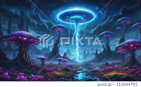 Fantasy landscape with alien mushroomsのイラスト素材 [112644705] - PIXTA
