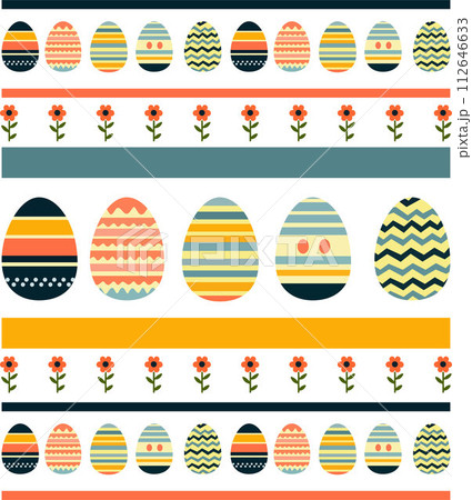 a repeating pattern of colorful Easter eggs and...のイラスト素材 [112646633 ...