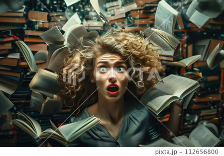 An intense and serious woman engrosses herself...のイラスト素材 [112656800 ...