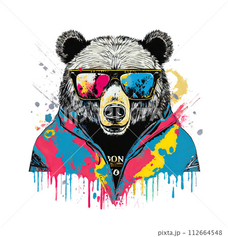 Cool bear head wear sunglasses on a clean...のイラスト素材 [112664548] - PIXTA