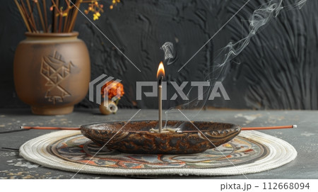 Burning incense offerings in spiritual rituals,...のイラスト素材 [112668094 ...