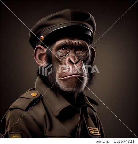 Military chimpanzee, in an officer's uniform...のイラスト素材 [112674821] - PIXTA