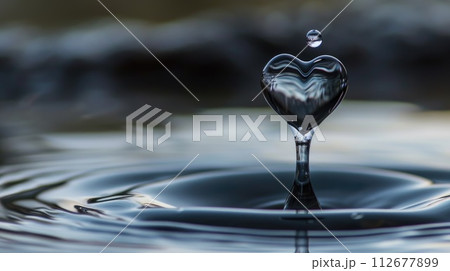 Heart-shaped water drop, a symbol of nature's...のイラスト素材 [112677899] - PIXTA