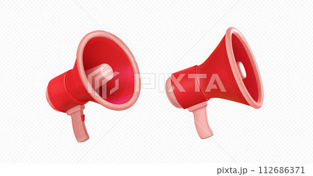 Red megaphone 3d in different anglesのイラスト素材 [112686371] - PIXTA