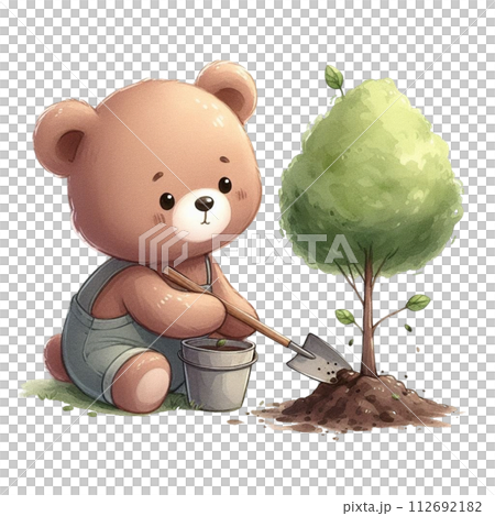 Bear planting trees clipart watercolorのイラスト素材 [112692182] - PIXTA