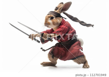 A samurai hare on an isolated white background....のイラスト素材 [112701949 ...