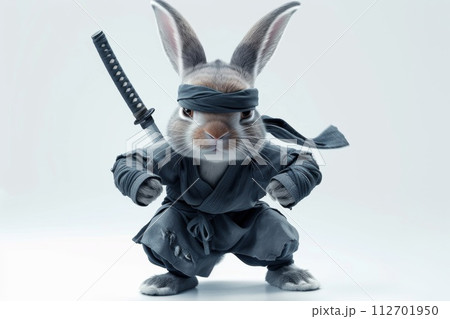 A samurai hare on an isolated white background....のイラスト素材 [112701950 ...