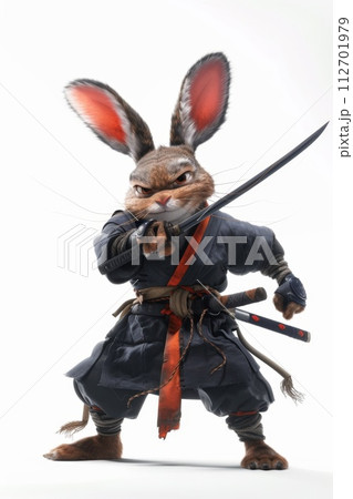 A samurai hare on an isolated white background....のイラスト素材 [112701979 ...