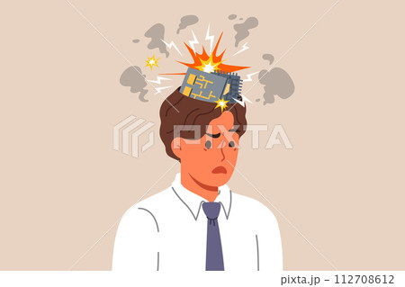 Man robot with exploding computer boards in...のイラスト素材 [112708612] - PIXTA