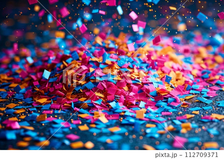 lots of festive flying colorful confetti. The...のイラスト素材 [112709371] - PIXTA
