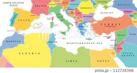 Mediterranean Basin, political map with...のイラスト素材 [112726306] - PIXTA