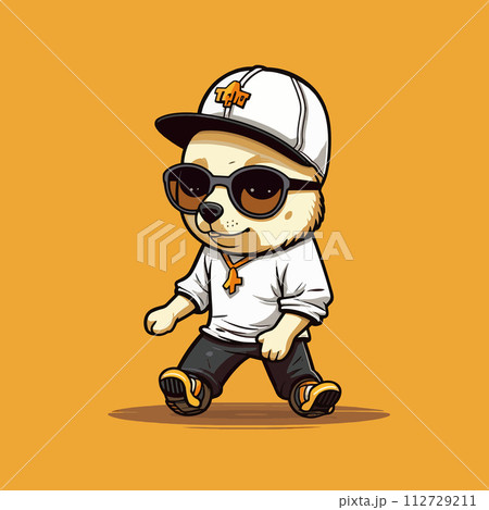 Funky dog cartoon with hat and glasses hip hop...のイラスト素材 [112729211 ...