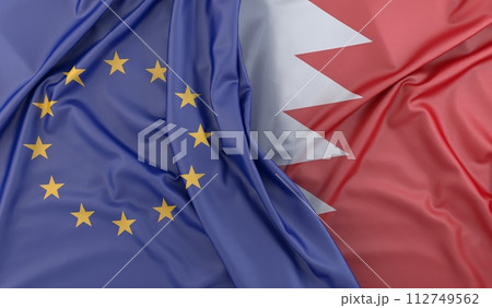 Ruffled Flags of European Union and Bahrain. 3D...のイラスト素材 [112749562 ...
