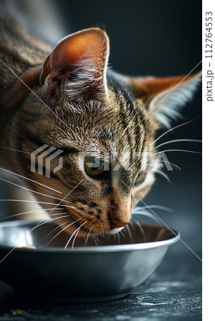 AI-generated content. Beautiful cat eating pet...のイラスト素材 [112764553 ...