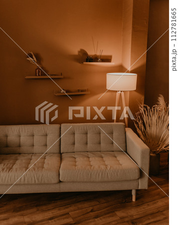 cozy interior in the guest room, pleasant...の写真素材 [112781665] - PIXTA