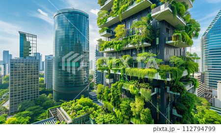 緑化都市と緑化された高層ビルのイラスト素材 [112794799] - PIXTA