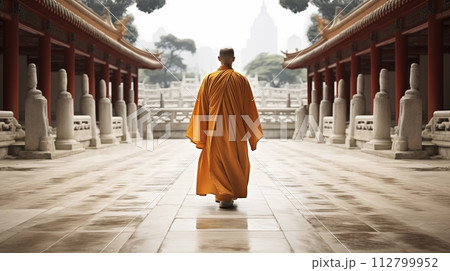 Pious people walk silently in the monastery.AI...のイラスト素材 [112799952 ...