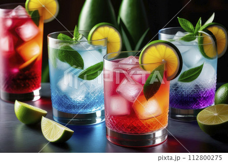 Summer Tropical drink colorful gin tonic...のイラスト素材 [112800275] - PIXTA