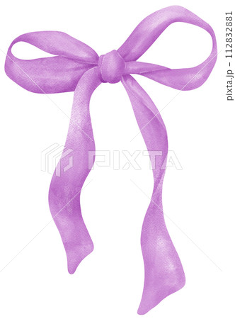 Purple Coquette ribbon bow aesthetic watercolorのイラスト素材 [112832881] - PIXTA