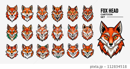 Simple colored fox head cartoon sticker...のイラスト素材 [112834518] - PIXTA