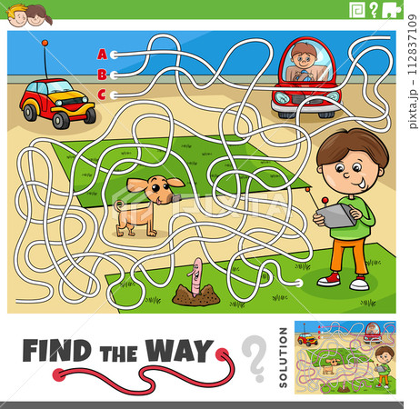 maze game with cartoon boy and remote control...のイラスト素材 [112837109] - PIXTA