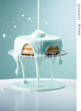 Appetizing flying pie in a cut on a blue...のイラスト素材 [112845420] - PIXTA