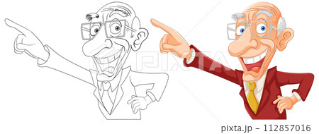 Cheerful Senior Man Pointing Forwardのイラスト素材 [112857016] - PIXTA