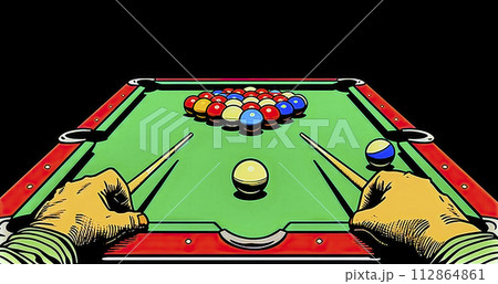 Graphic of a Billiard Table with Arranged Balls...のイラスト素材 [112864861 ...