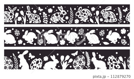 Easter rabbits dividers. Cute bunny seamless...のイラスト素材 [112879270] - PIXTA