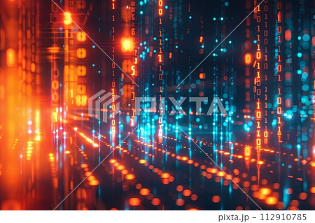 Digital background featuring glowing binary...のイラスト素材 [112910785] - PIXTA