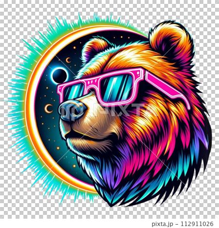 Bear wear glasses and watch Solar Eclipse...のイラスト素材 [112911026] - PIXTA