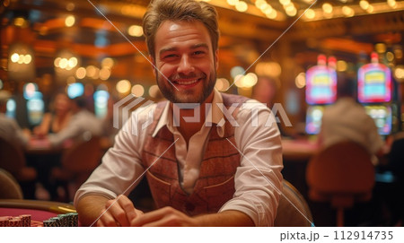 Croupier dealing deck of poker cards in casinoのイラスト素材 [112914735] - PIXTA