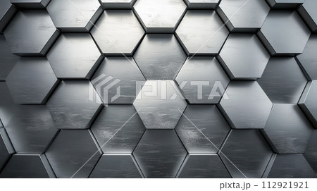 Grey metallic hexagon background. AI-generated...のイラスト素材 [112921921 ...