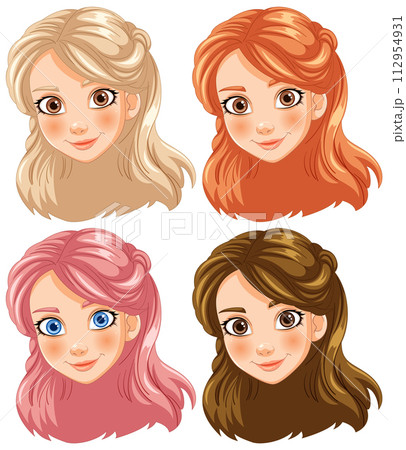 Variety of Female Cartoon Facesのイラスト素材 [112954931] - PIXTA